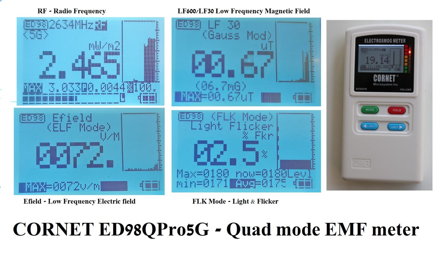 CORNET ED98QPro5G2 EMF RF/ELF-M/ELF-M/light-strength/light-flicker Meter